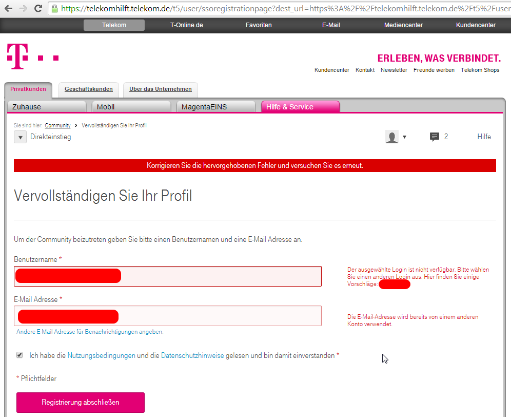 Telekom Hilft: Registrierung nicht mögl Bild - 2015 02 14 21 44 57 ...